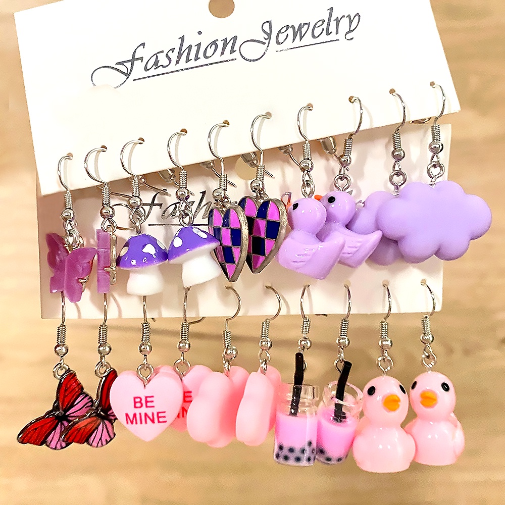 Cartoon Earring Set Butterfly Duck Dangle Cute Heart Hear Drop Earring ...