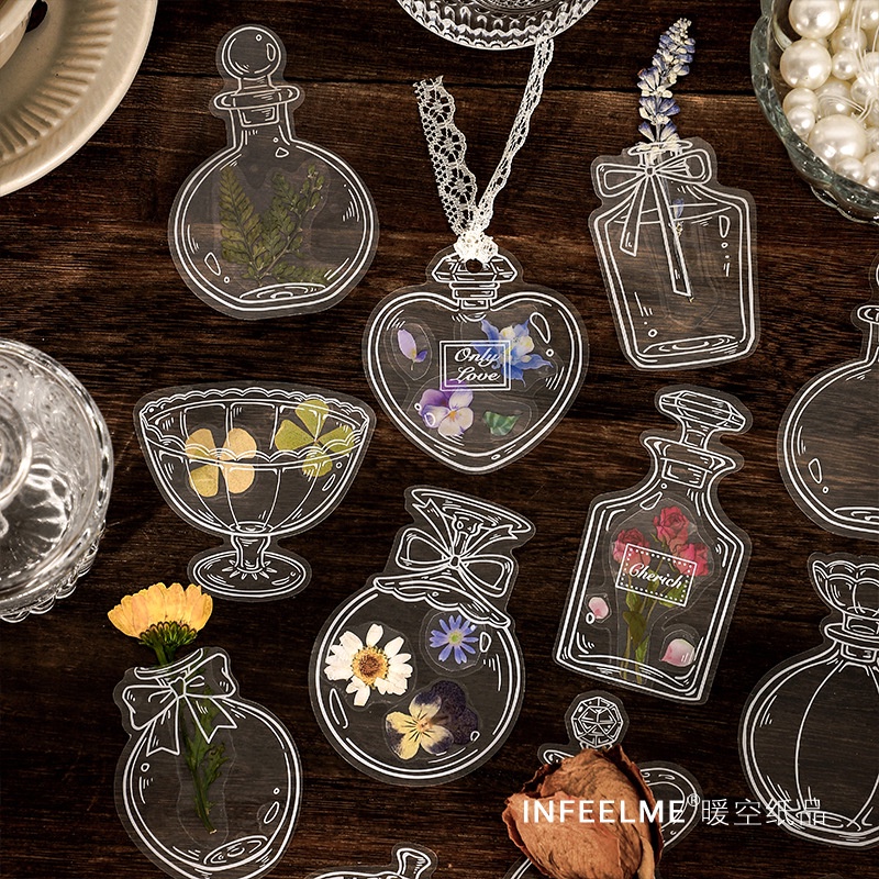 20 Pcs Cute Transparent Perfume Bottle Stickers Set PET Decorative ...
