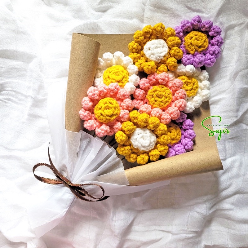 Big Bouquets of Mixed Crochet Flowers in a Box | Hand Knitted Colorful ...