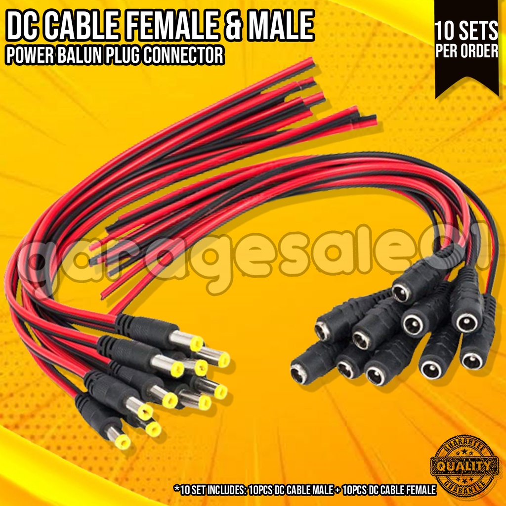 10 Pairs DC Cable Male + Female Power Balun Plug Connector Cable ...