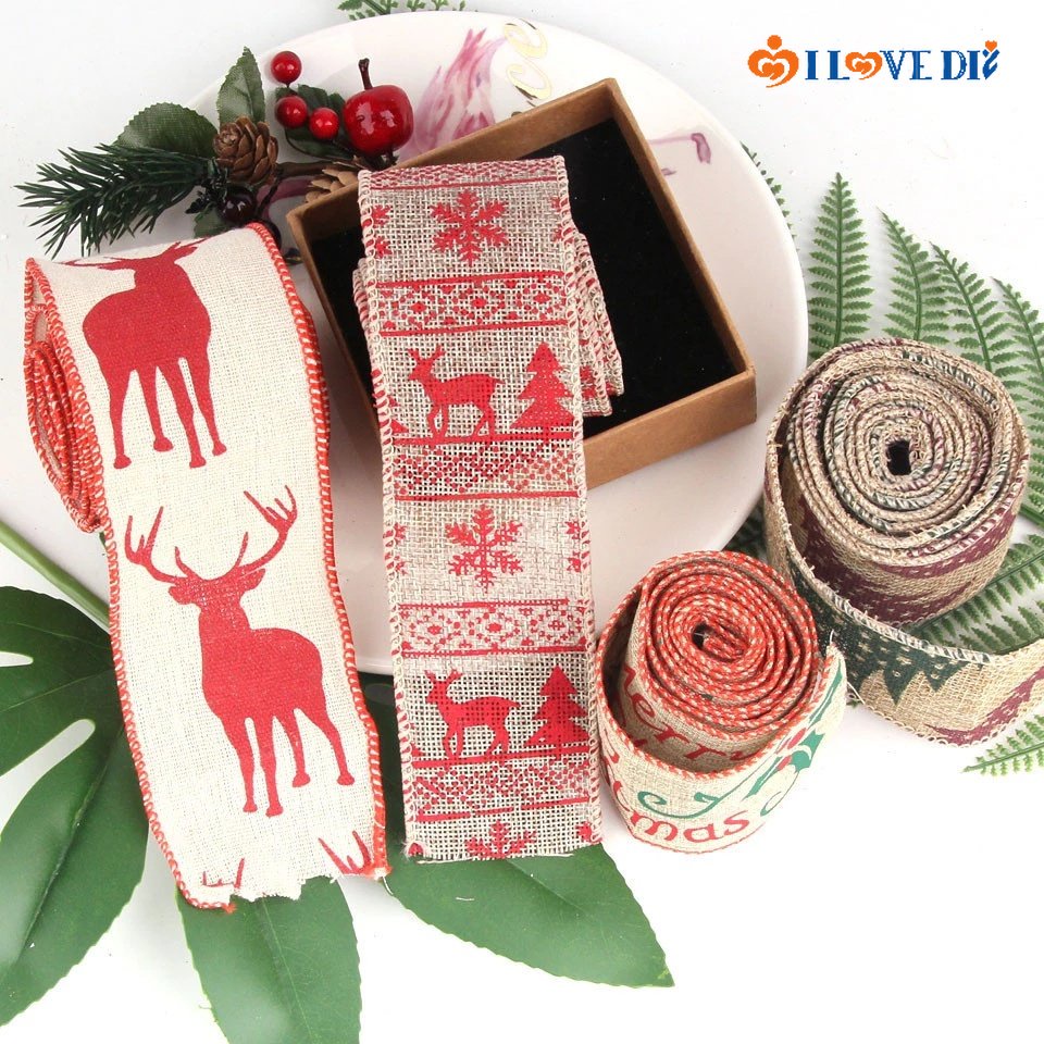 Creative Christmas Tree Elk Snowflake Printing Craft Ribbon/ DIY ...