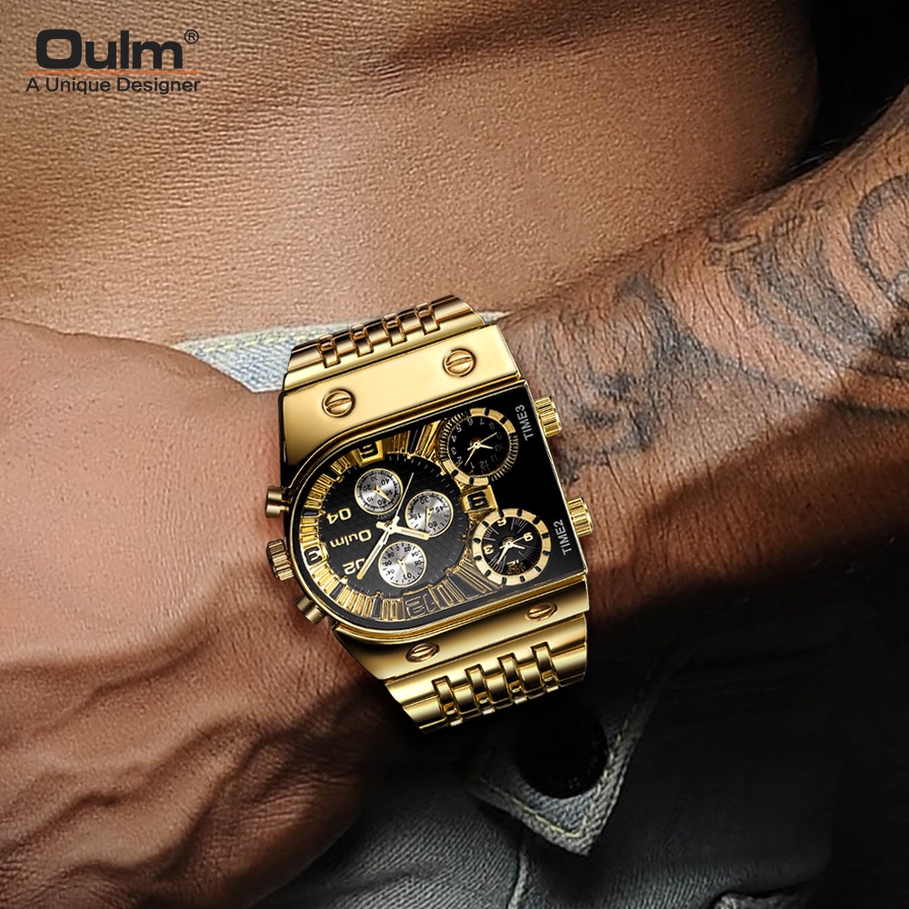Oulm Men's Multi Time Zone Large Dial Watch Steel Band Casual Quartz ...