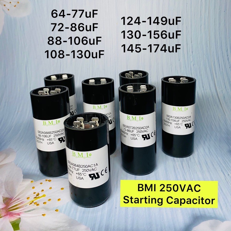 BMI 250VAC Starting Capacitor 64uF to 174uF Check the Microfarad at the ...