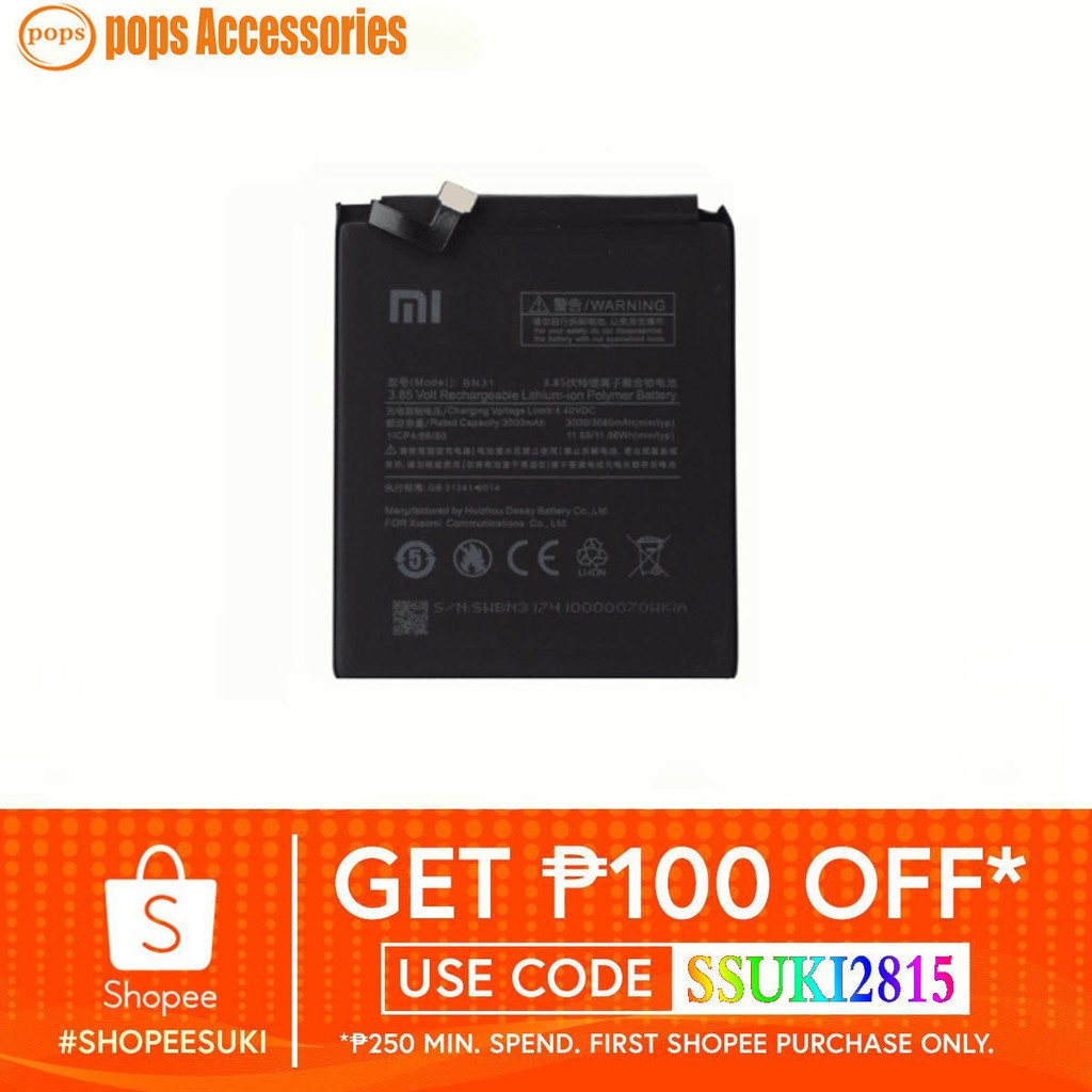 XiaoMi Mi BN31 Battery For RedMi Note5A Note 5A 5X | Shopee Philippines