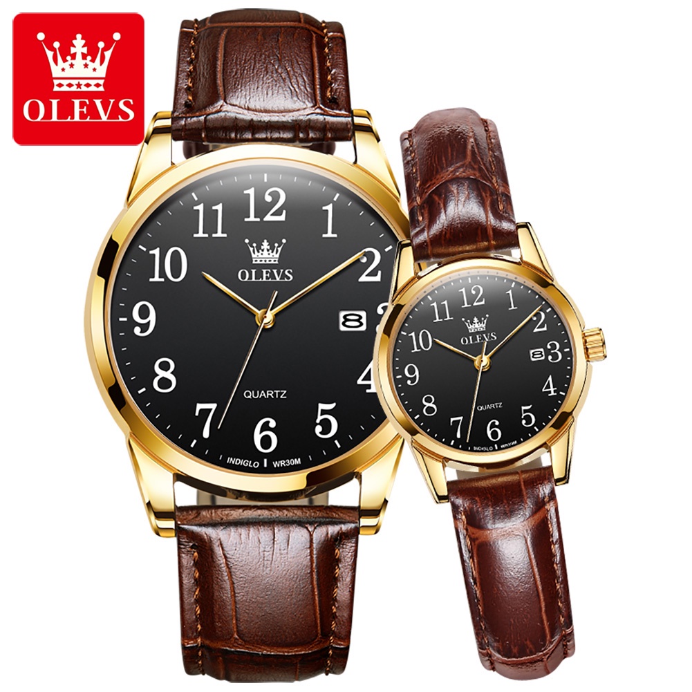 OLEVS Fashion Business Mens Watches Leather Strap Quartz Genuine Watch ...