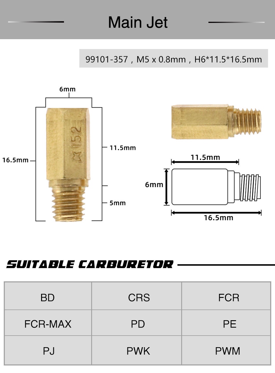 10pcs Carburetor Main Jet Kit M5 Main Jet For Keihin OKO/KOSO/PWK/BD ...