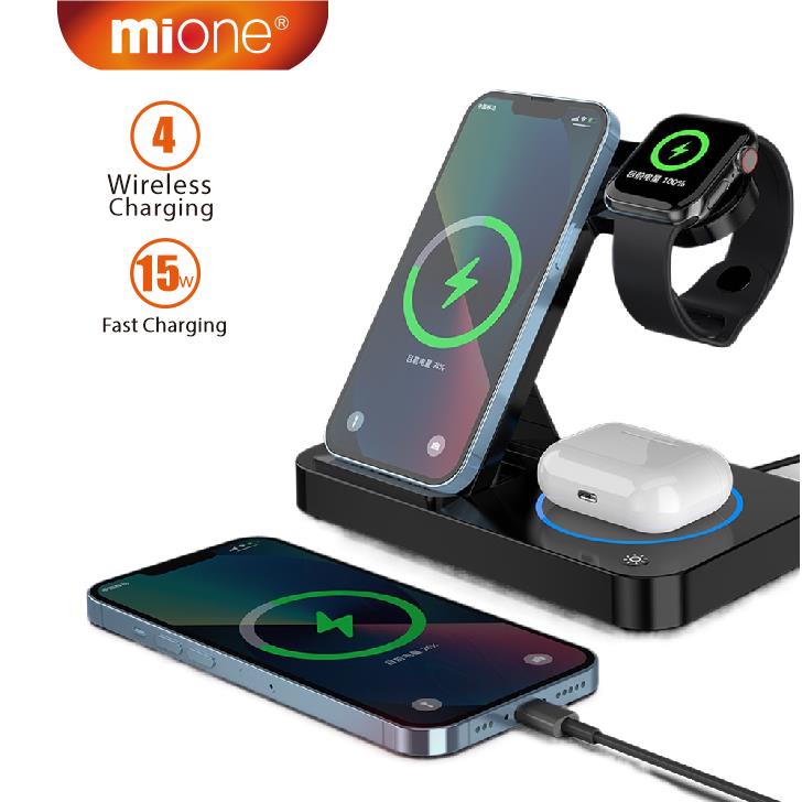 Mione 15W Wireless Charger 3 in 1 Fast Charger 4 in 1 Station Dock Qi ...