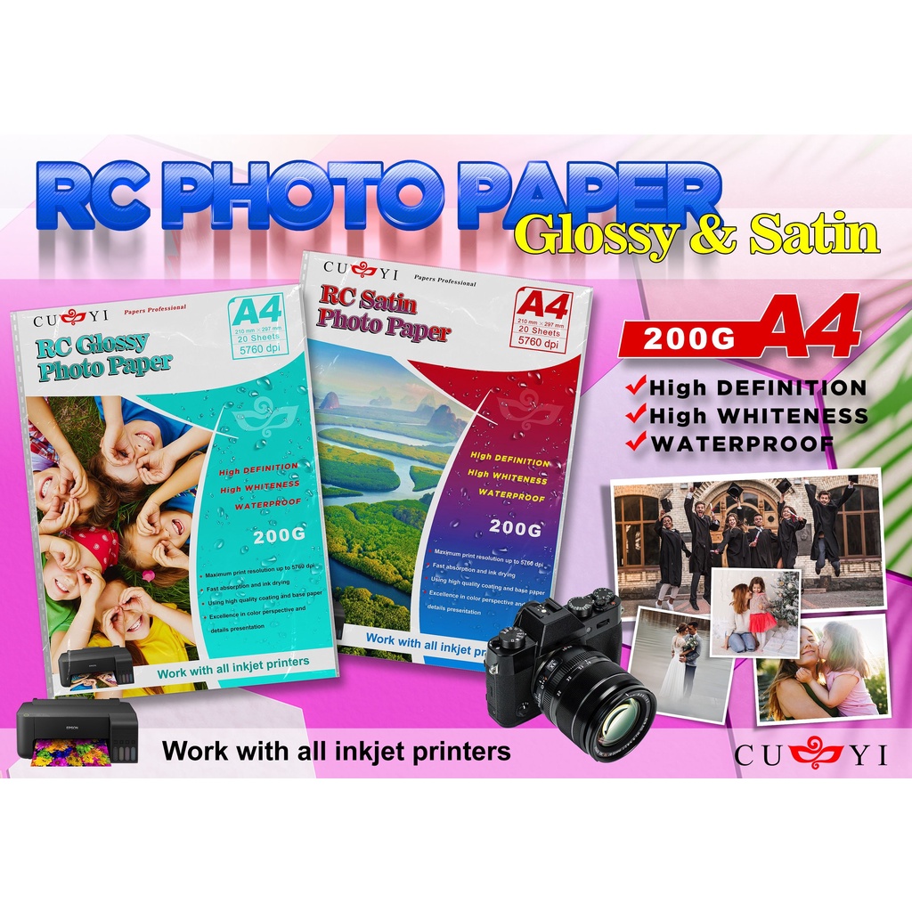 CUYI RC Glossy & Satin Photo Paper 200GSM A4 (20 sheets per pack ...
