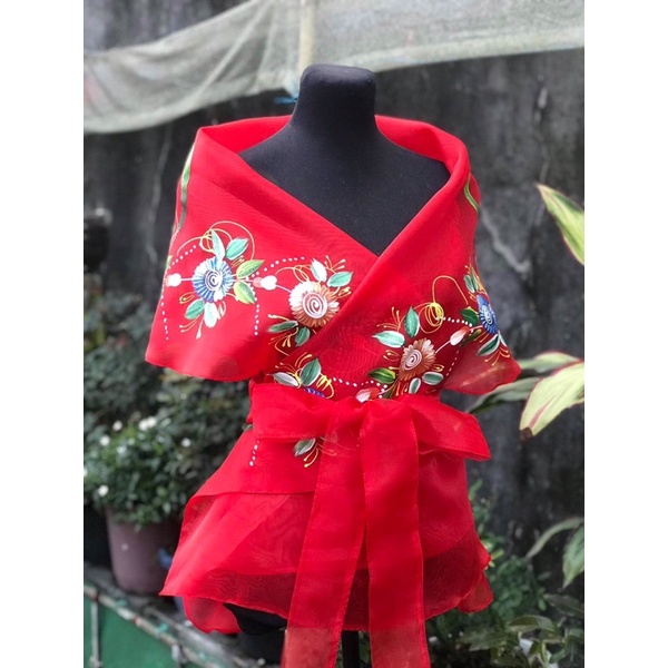 Filipiniana wrapped around / Alampay ( hand painted red ) | Shopee ...