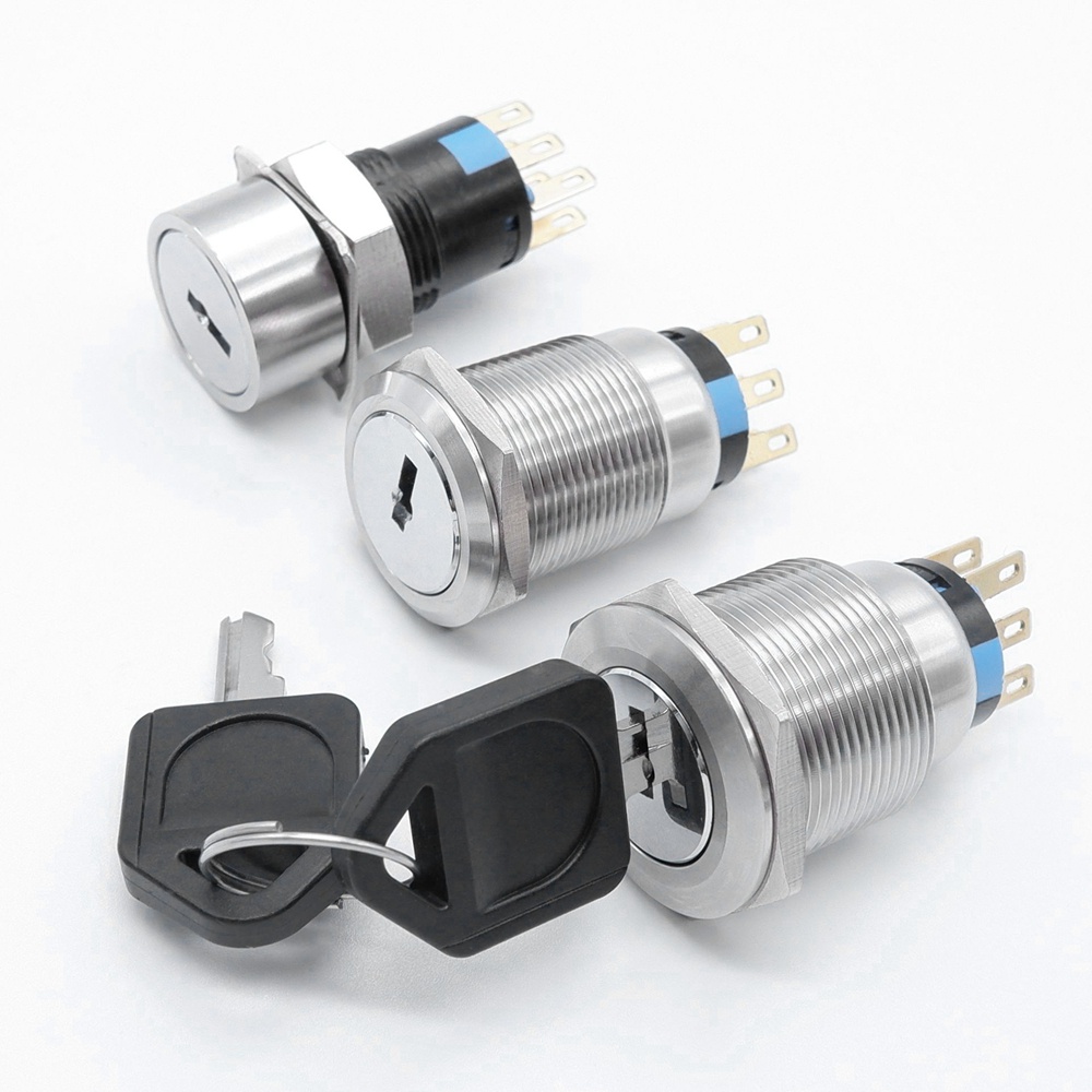 16mm 19mm 22mm Metal Rotary Key Switch ON OFF 2/3 Position Waterproof ...