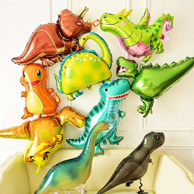 Mini Dinosaur Foil Balloon Handheld Triceratops Tyrannosaurus Rex Brontosaurus Dinosaur Birthday ...