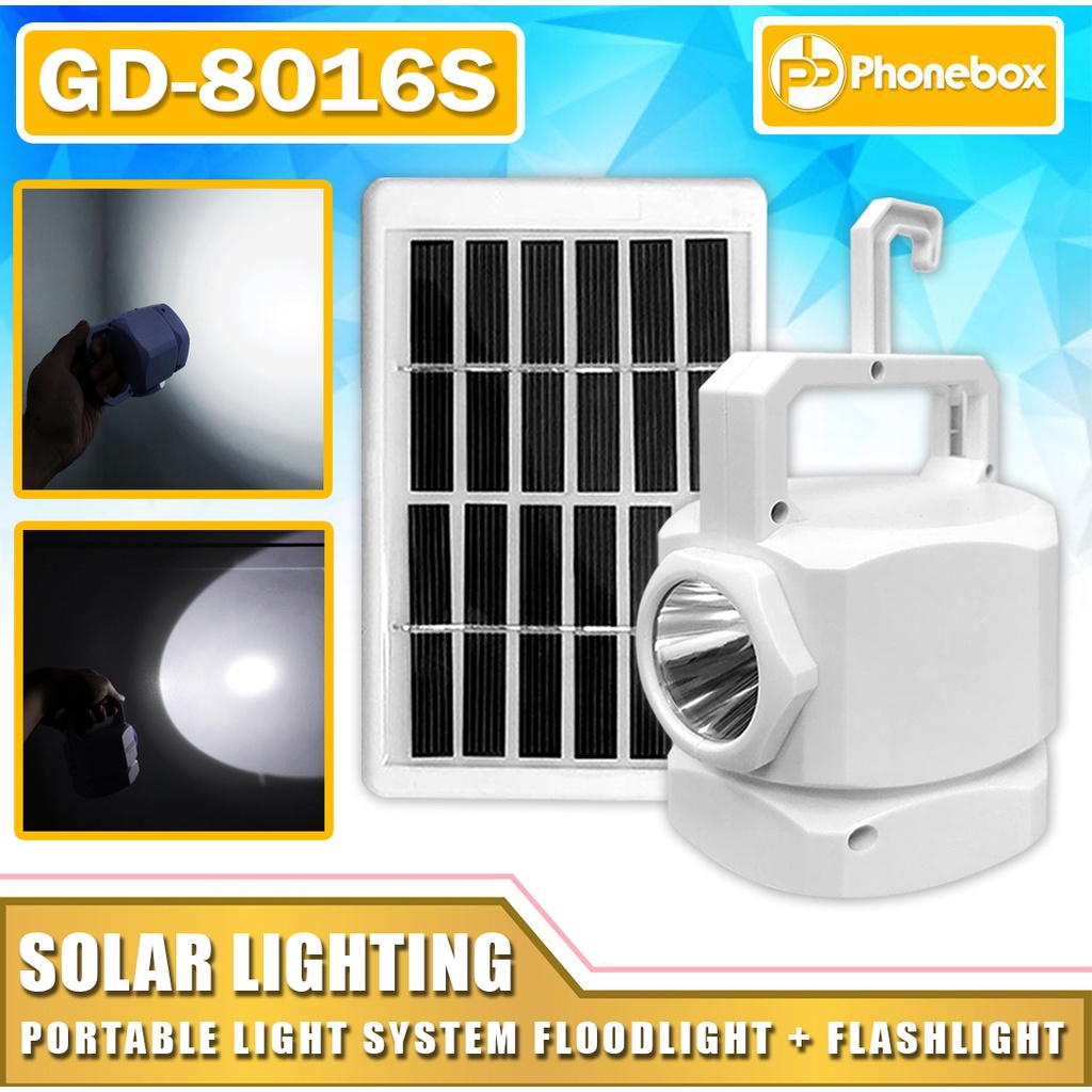 GDPLUS GD-8016S Solar Rechargeable LED Floodlight + Flashlight Portable ...