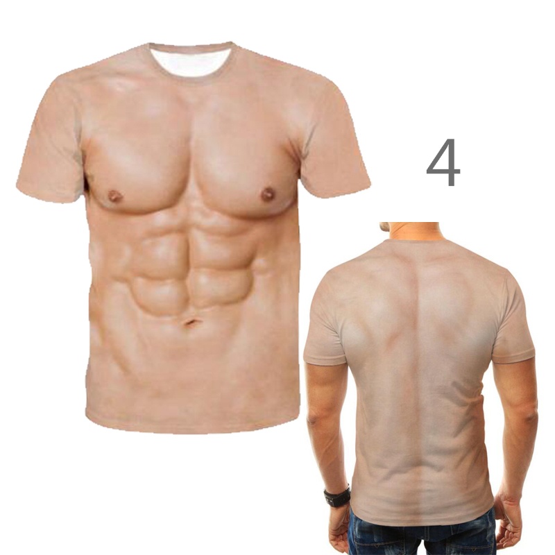 Ready Stock! Novelty Mens Casual Short Sleeve 3D Chest Muscle Printing ...
