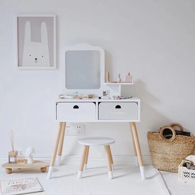 BB Wooden White Vanity Dresser with Chair Minimalist Dressing Table ...