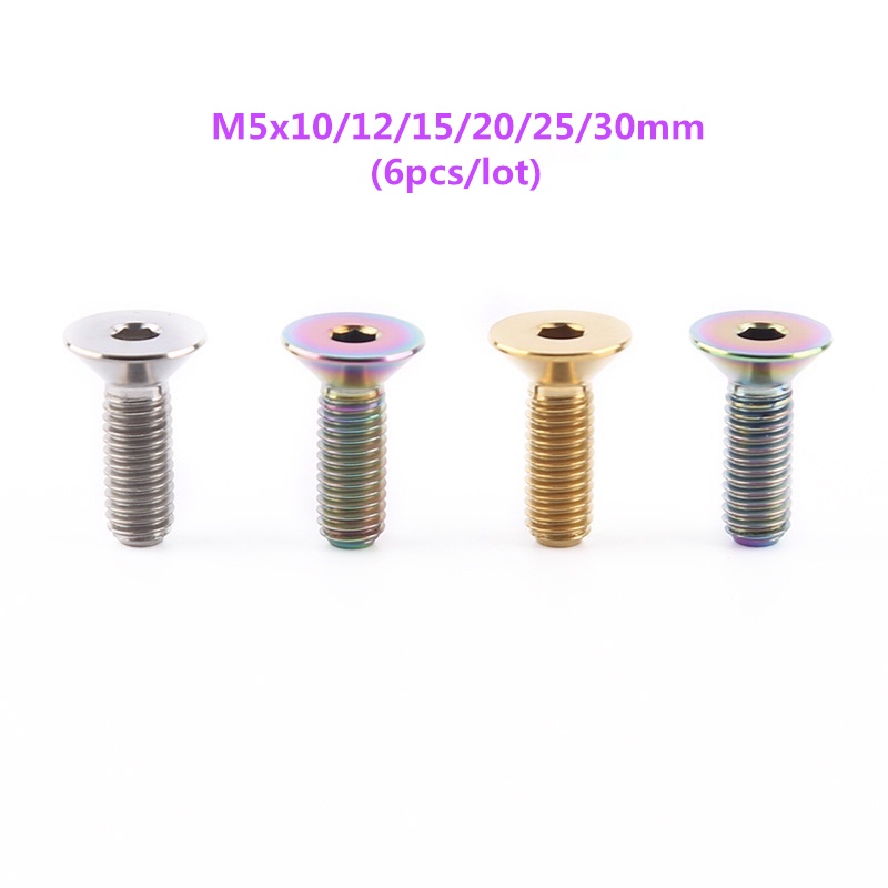 6PcsTitanium Ti Bolts M5 x 10 12 15 20 25 30 35mm Allen Key Flat ...