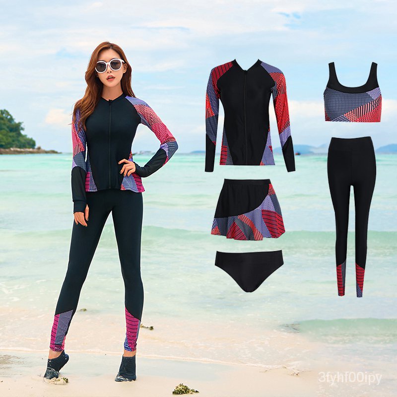 5pcs Set Womens Plus Size Long Sleeve Rash Guards Swim Tee And Leggings
