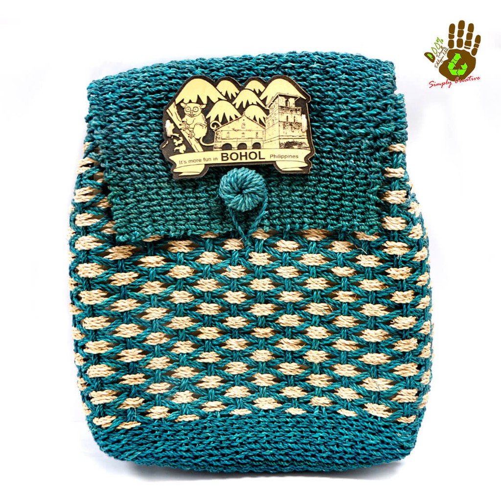 Abaca Rope Bag-pack (Blue Green Stripe - Bohol Design with Engrave ...