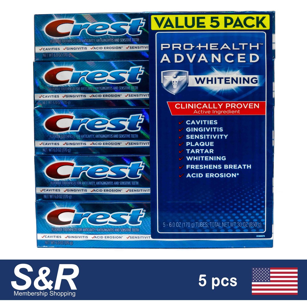 Crest Pro Health Advanced Whitening Toothpaste 170 g x 5 pieces ...