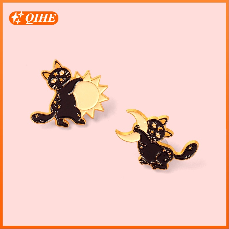 2 Styles Cartoon Cat Lapel Pin Animal Sun and Moon Enamel Brooch Backpack Badge Jewelry ...