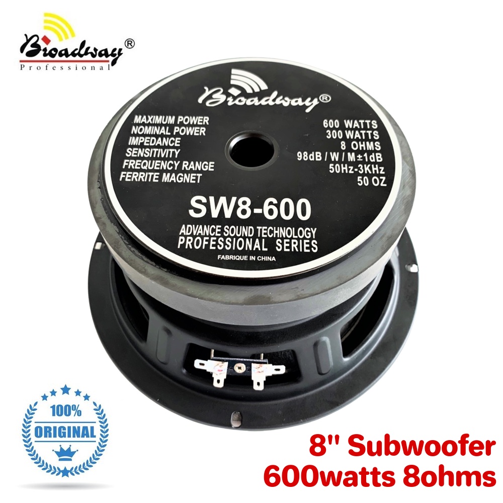 Original Broadway SW8-600 8inches 600watts Subwoofer Speaker 8ohms 8 ...