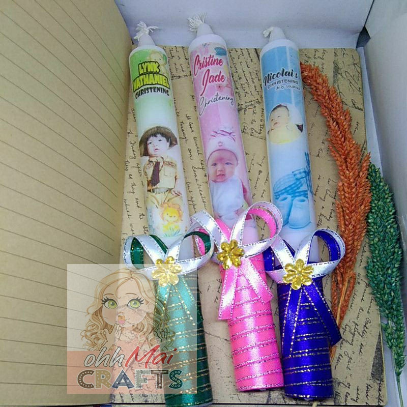 Christening Candle With Ribbon Design And Sticker | Shopee Philippines