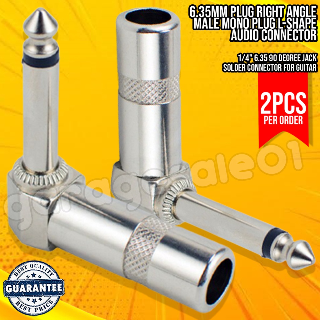 2PCS 6.35mm Plug Right Angle Male Mono Plug L-shape Audio Connector ...