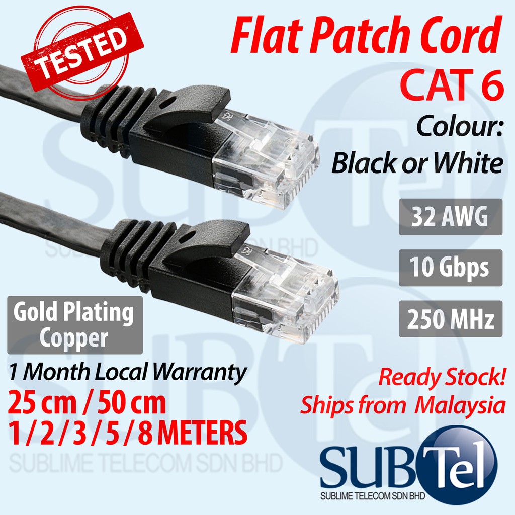 CAT6 Flat Patch Cord LAN Cable Gigabit Ethernet 10G RJ45 UTP 0.25m 0.5m ...