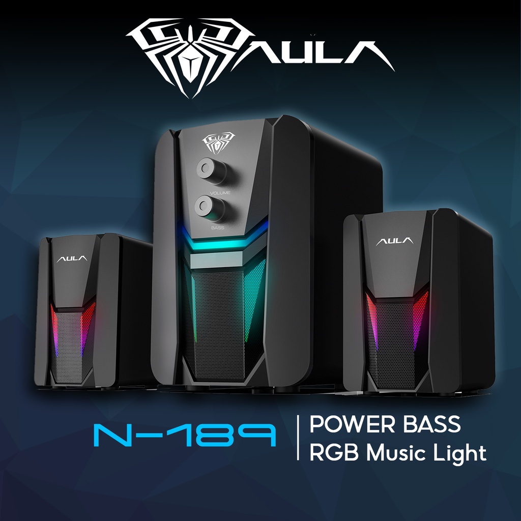 Aula Wind N-189 2.1 Gaming Speaker w/ Subwoofer Power Bass RGB Lighting ...