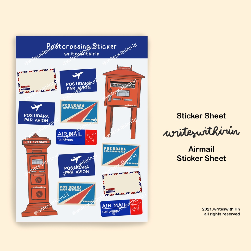 (writeswithirin) Airmail Sticker Sheet/Par Avion/Post Letter/ Bus ...