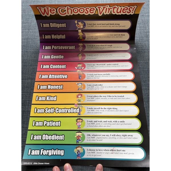We Choose Virtues Kids Virtue Poster and Kids Awards Card | Shopee ...