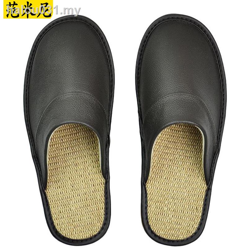 Fanmini widened large size cowhide linen toe cap slippers leather home ...