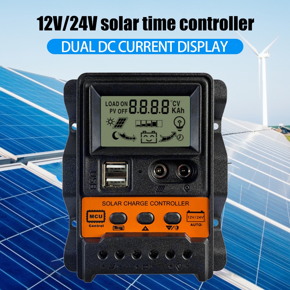 10A 20A 30A MPPT PWM Solar Charge Controller 12V 24V Solar Panel Battery Regulator Dual USB Port ...