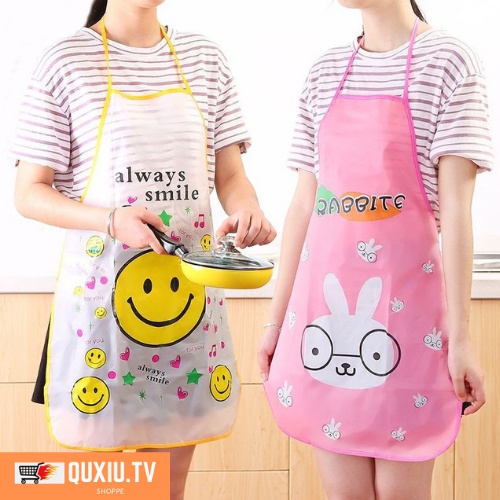 Apron Cute cartoon character plastic waterproof cooking apron | Shopee ...