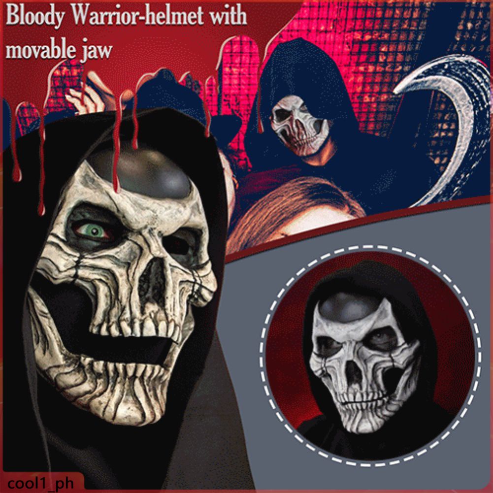 Adult Horror Skull Mask With Moving Jaw Latex Headgear Halloween Party ...