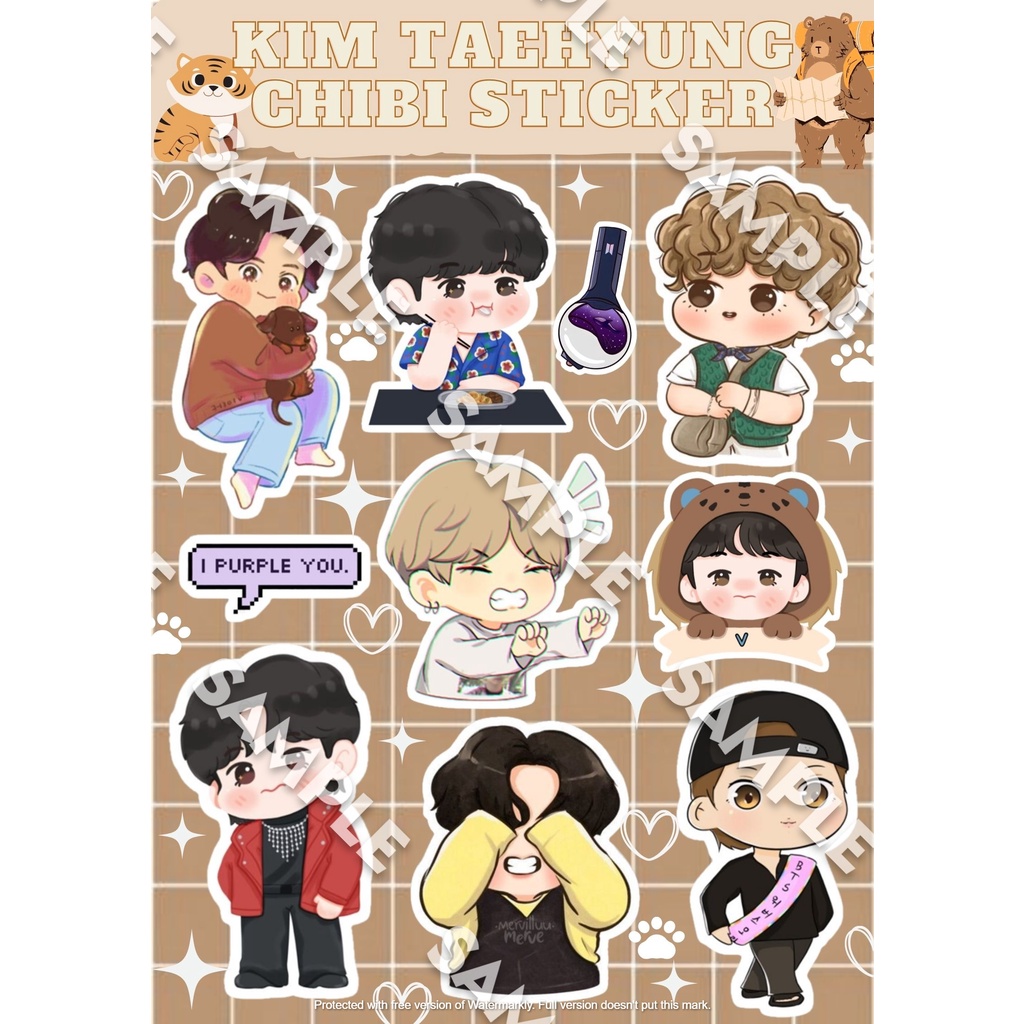 Sticker Set BTS CHIBI ART ALL MEMBER RM JIN SUGA JHOPE JIMIN TAEHYUNG ...