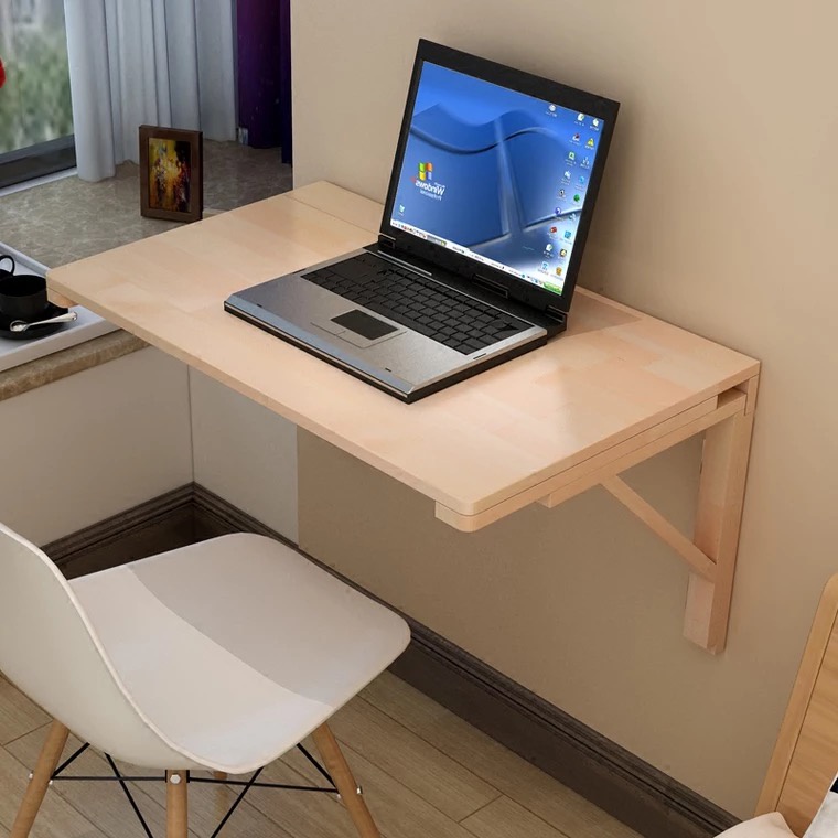 Solid Wood Folding Computer Desk Wall-Mounted Writing Desk Dining Table ...