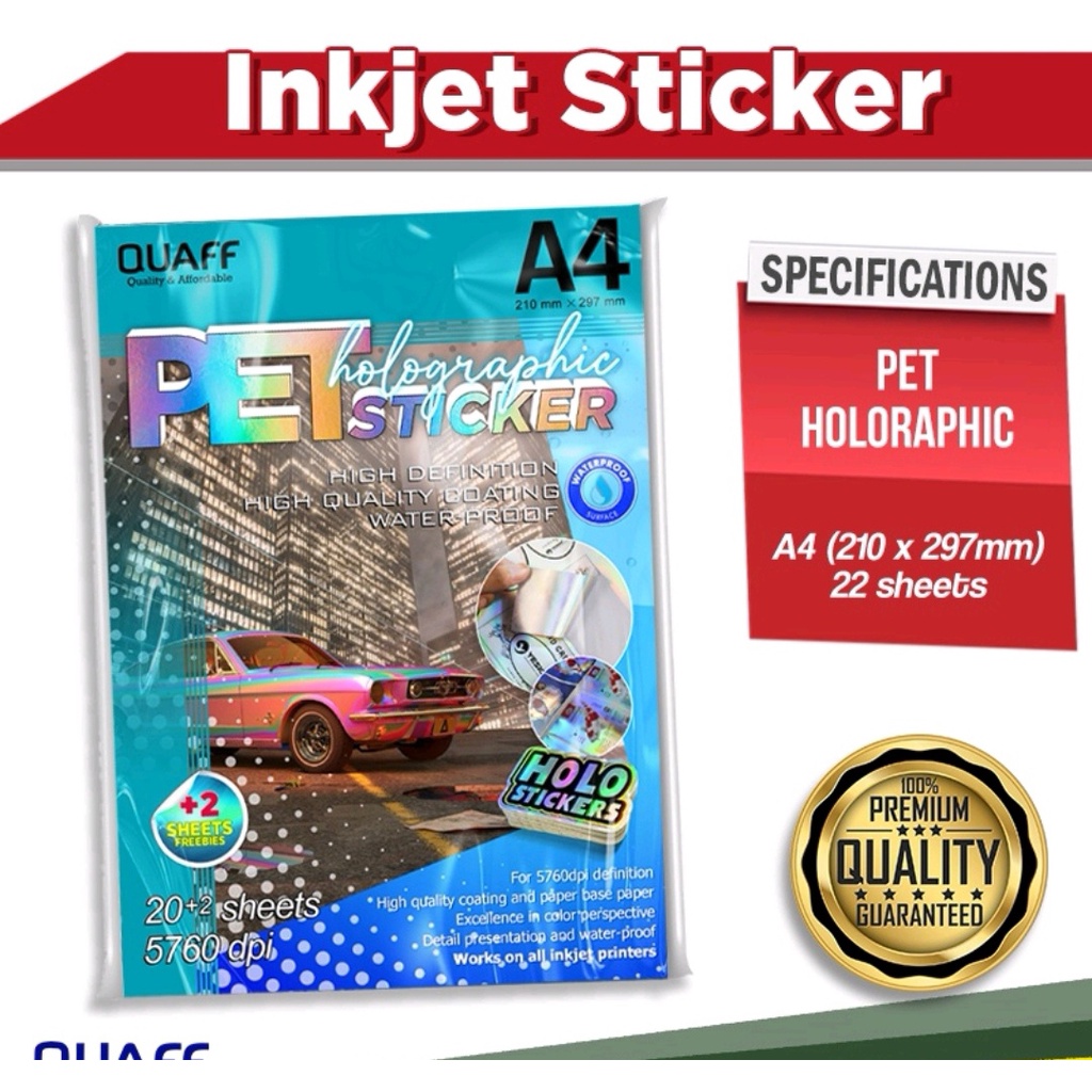 QUAFF PET Printable Label Sticker Waterproof 180GSM A4 Size ( PP Pearl Glossy & Matte / Aluminum ...