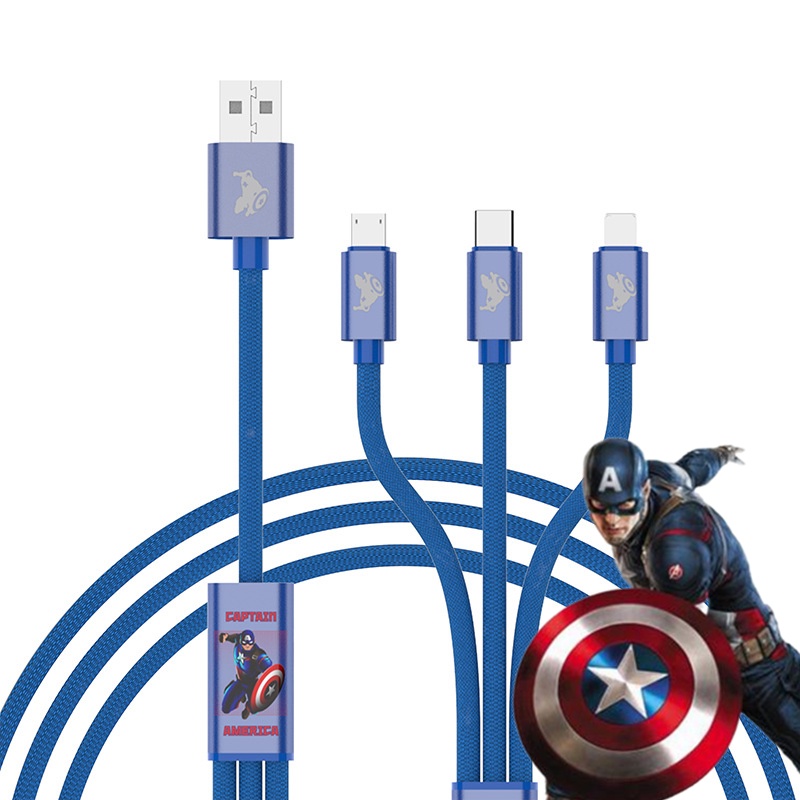 Marvel Iron Man Captain America 3 in 1 Car Data Cable Charger Fast ...