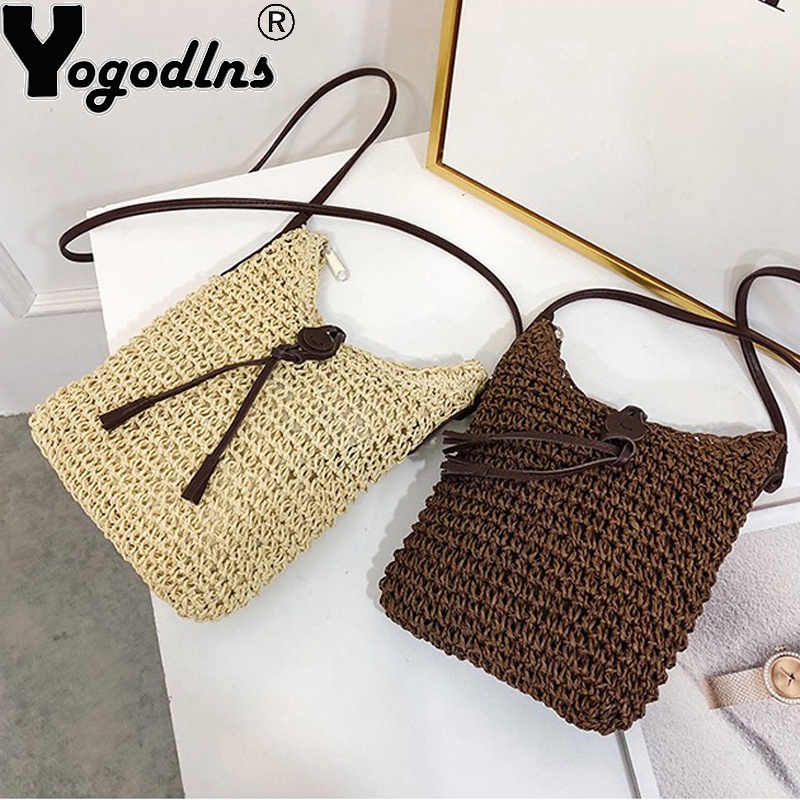 Yogodlns Women Rattan Hand Woven Straw Bag Bohemian Summer Beach ...