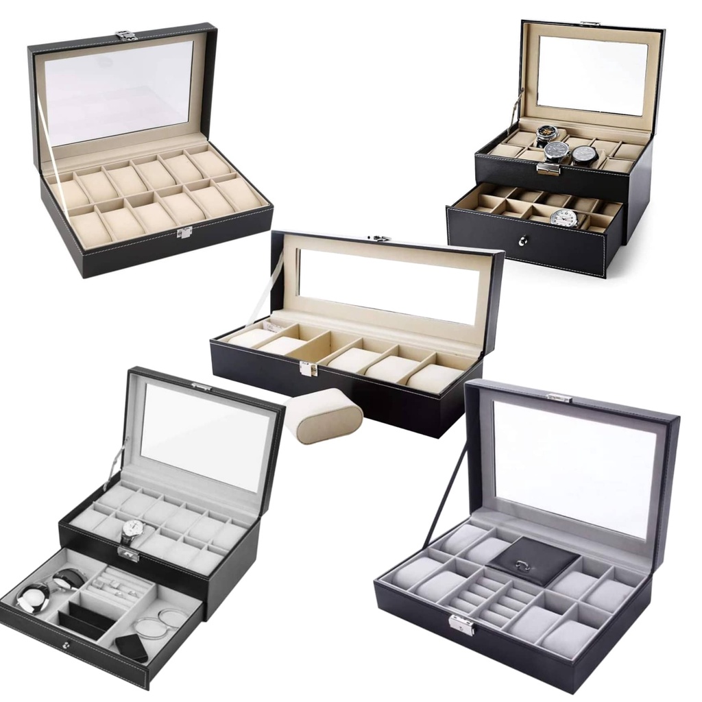 6/12/20 Grid Slots Double Layer Leather Watch Jewelry Display Storage ...