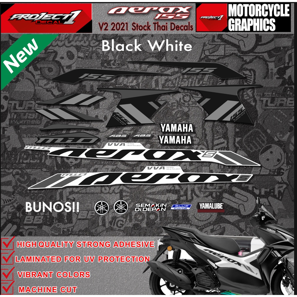 YAMAHA AEROX 155 V2 2021 RELEASED STOCK DECALS LAMINATED STICKER ...