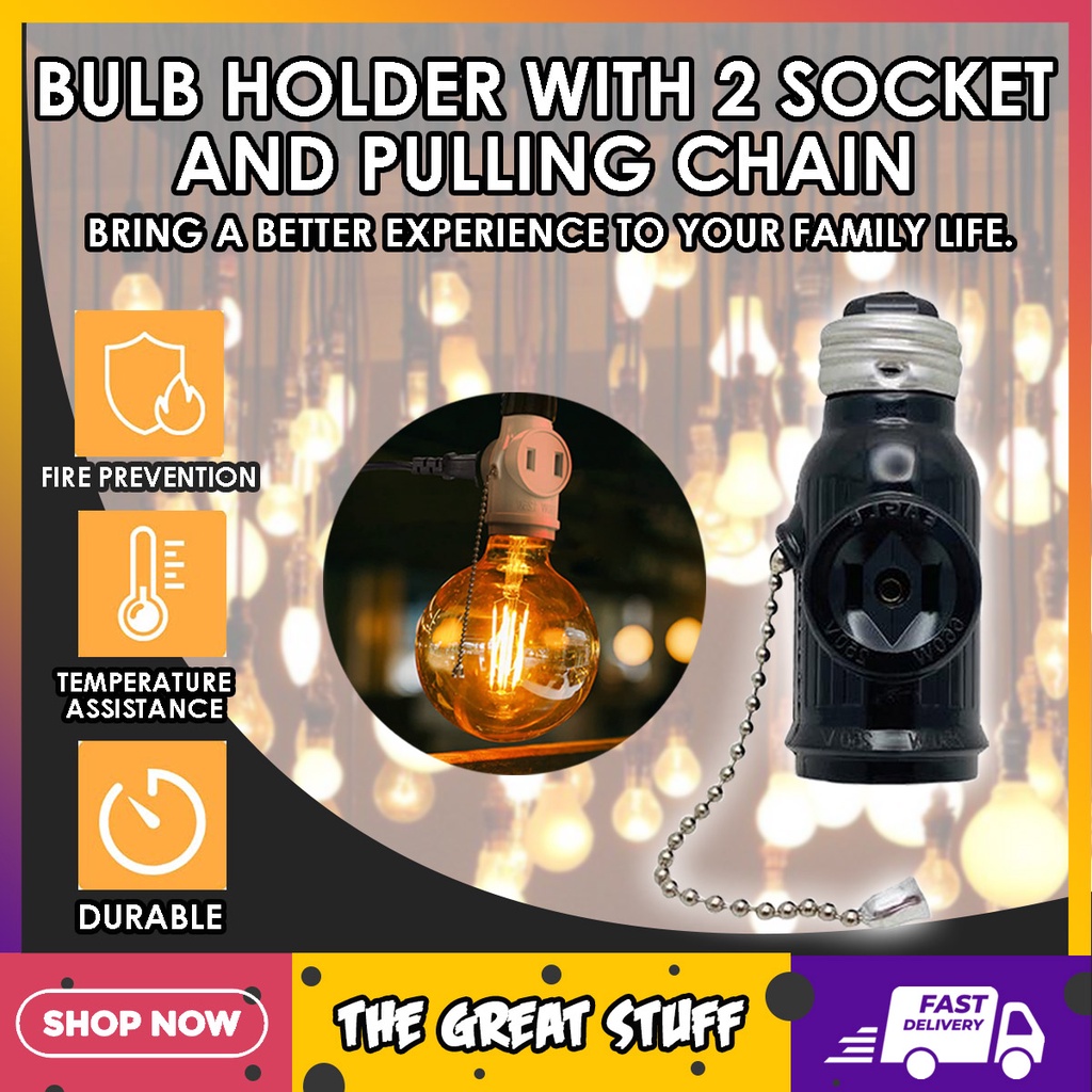 Ceiling Light Bulb Holder with 2 Outlet Socket Adapter, Light Socket to ...