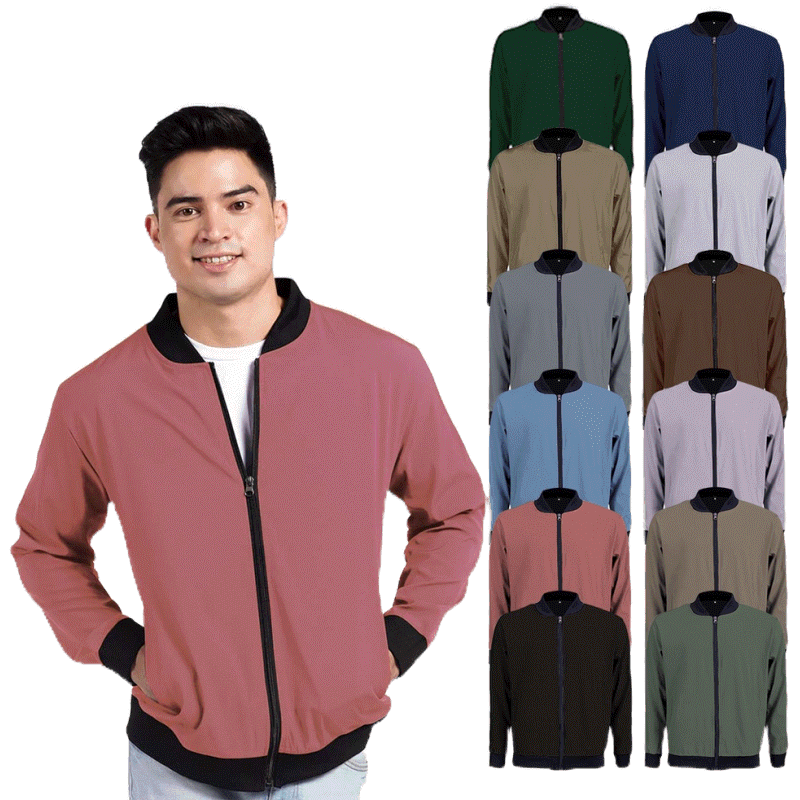 COLLAB by Inspi Plain Bomber Jacket with Full Zipper Closure and Side ...