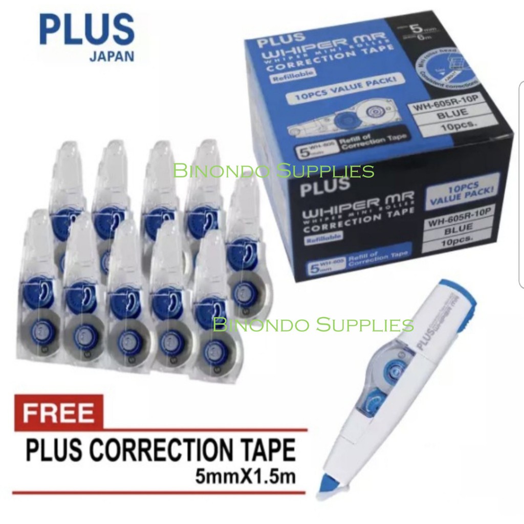 PLUS WH-605R 10P Whiper MR Correction Tape Refill, Set of 10 with Free ...