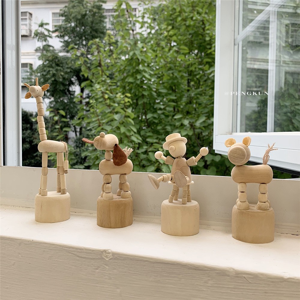 Creative personality cartoon wooden animal decorations ins room ...