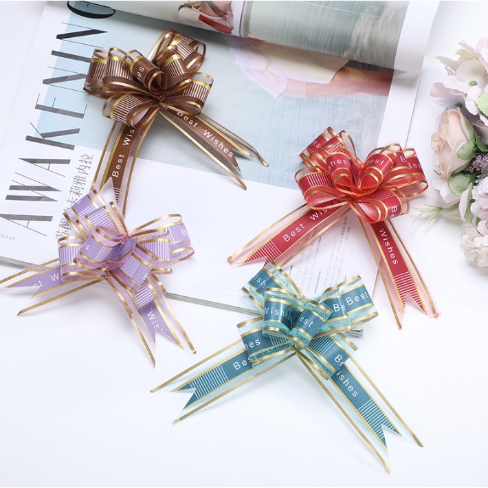 (10pcs) Hand-pulled "BEST WISHES" bows Ribbon gift & wrapping flower ...