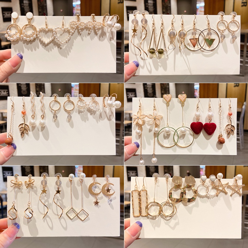 12 Pairs Set Trend Earring Set Korean Earring Fashion Pearl Earrings ...