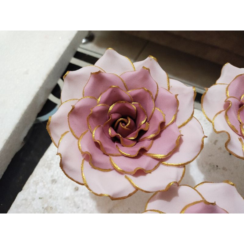 ombre old rose w/ gold lining gumpaste edible flower cake topper ...