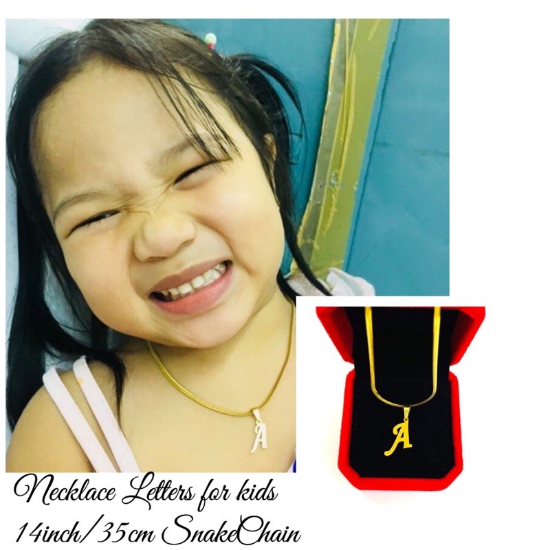 Stainless Necklace Gold letters for kids 14inch snakechain | Shopee ...