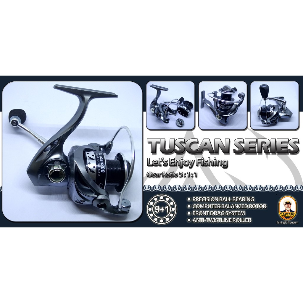 Captain Tuscan Series 300 Fishing Reel, Precision Ball Bearing, Gear ...